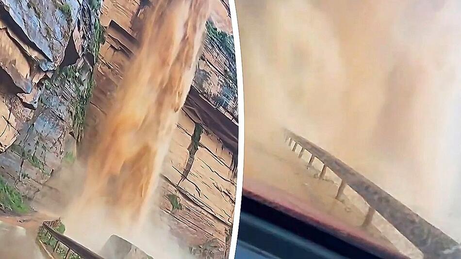 Fahrer durchquert reißenden Schlamm-Wasserfall - Video | GMX.AT